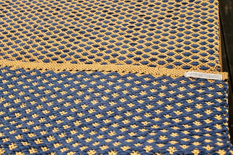 Navy Blue and Mustard Geometric Runner Rug / Kitchen Runner Rug ...