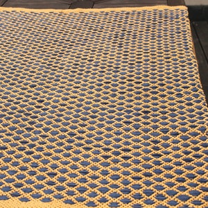 Navy Blue and Mustard Geometric Runner Rug / Kitchen Runner Rug ...