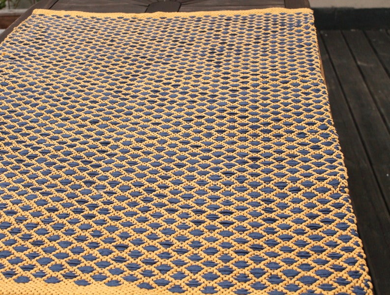Navy Blue and Mustard Geometric Runner Rug / Kitchen Runner Rug ...