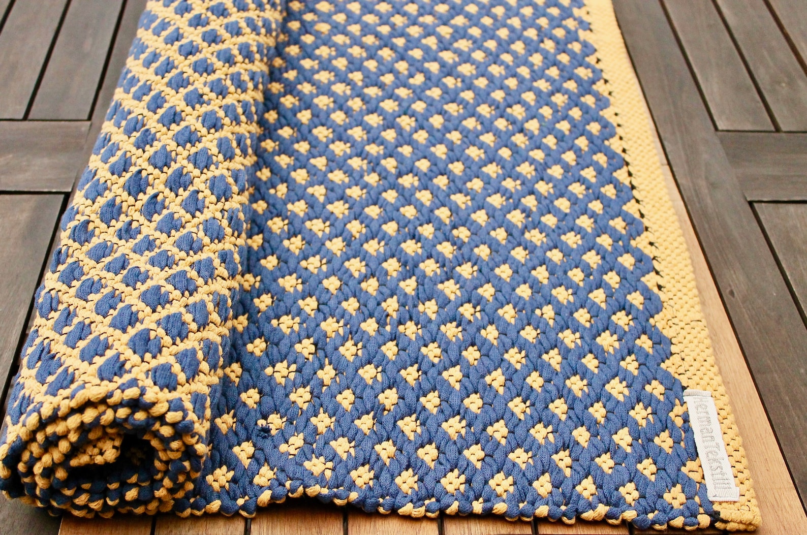 Navy Blue and Mustard Geometric Runner Rug / Kitchen Runner Rug ...