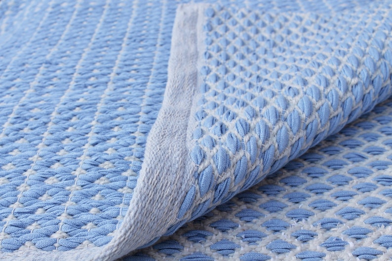 Light Blue and White 99 X 33 in Cotton Rug / Bedroom Rug / | Etsy