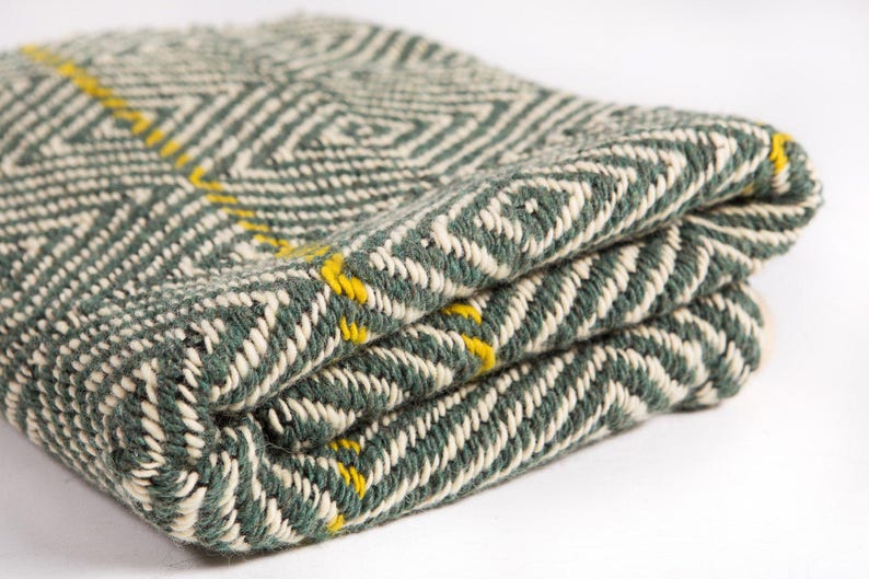 Spring Green and White Wool Rug / Area Wool Geometric Carpet 4x6 Ft ...