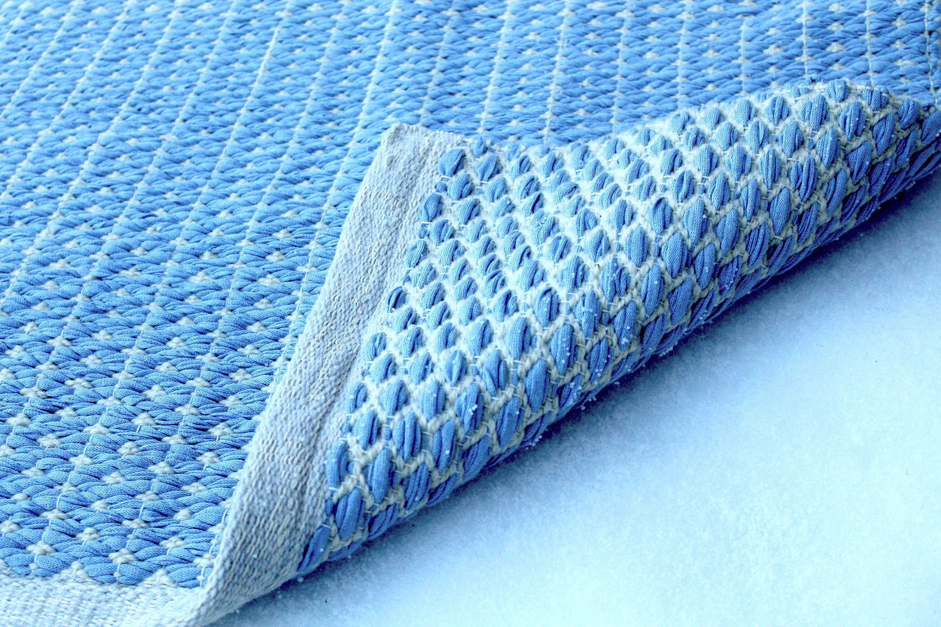 Light Blue and White 99 X 33 in Cotton Rug / Bedroom Rug / Light Blue ...