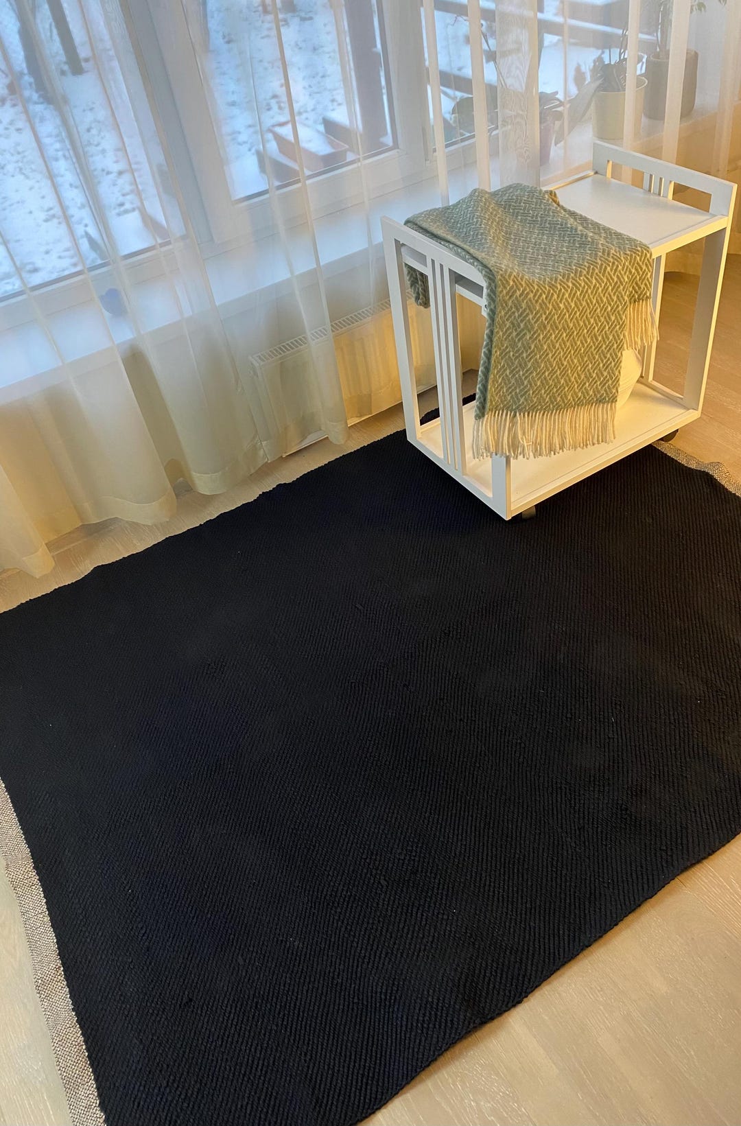 Black Floor Rug, Multiple Sizes Black Kitchen Rug, Black Bedside Rug ...