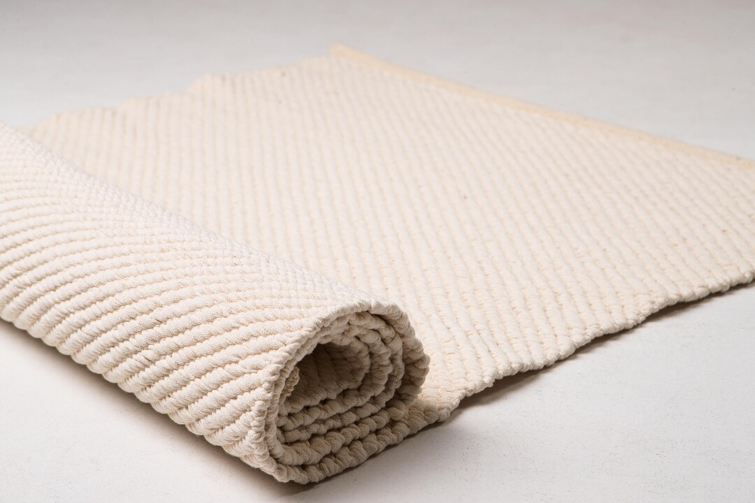 Handwoven Cotton Yoga Mat: Natural White Washable Fitness Rug - Etsy