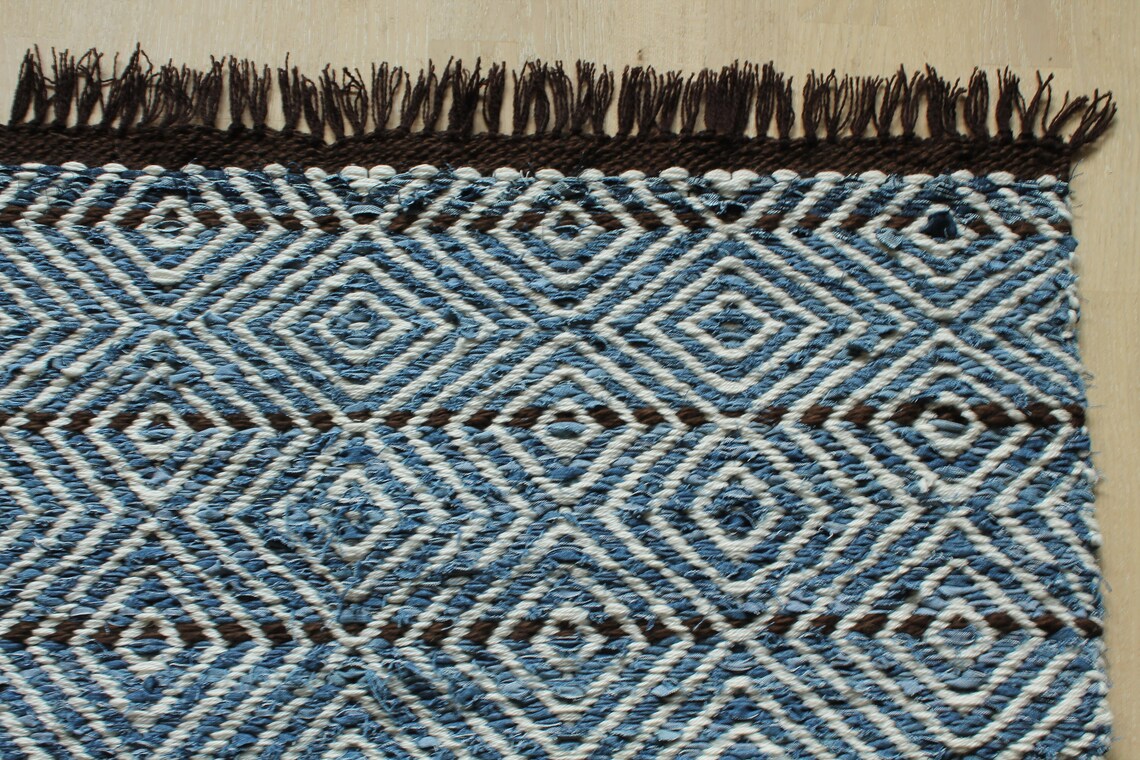 Denim Blue Rug /handwoven Kitchen Cotton Rug / Boho Denim Washable ...