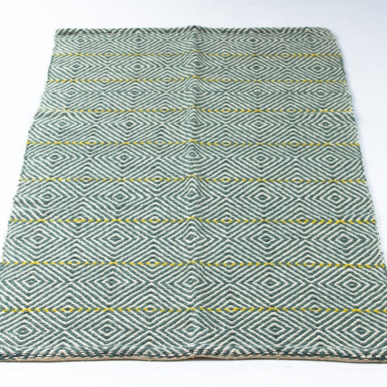 Spring Green and White Wool Rug / Area Wool Geometric Carpet 4x6 Ft ...