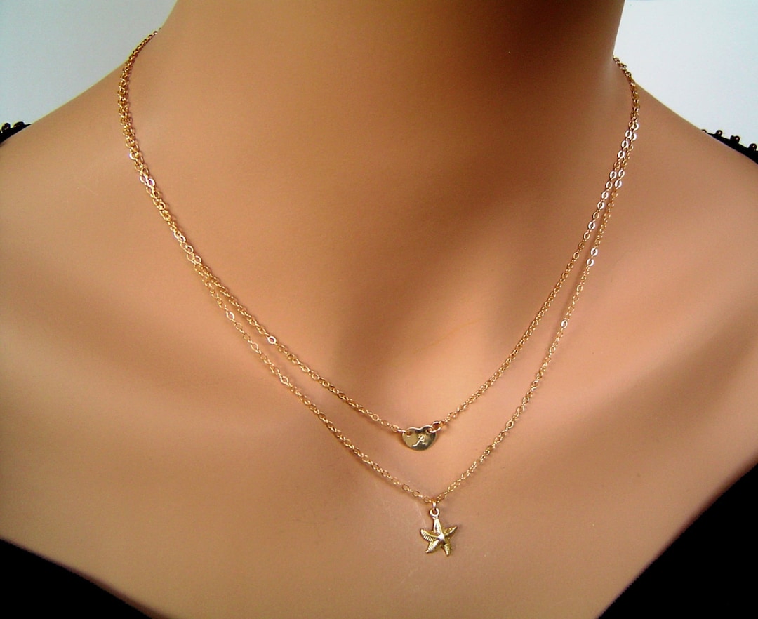 Juego de collar de capas de corazón de oro personalizado / Collar de ...