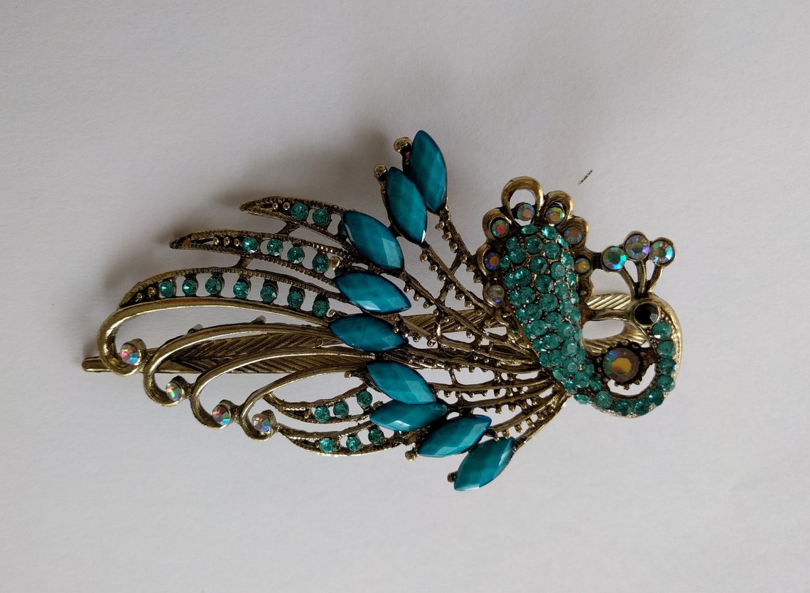 Peacock Blue Rhinestone Classical Hair Clip Peacock Barrette - Etsy