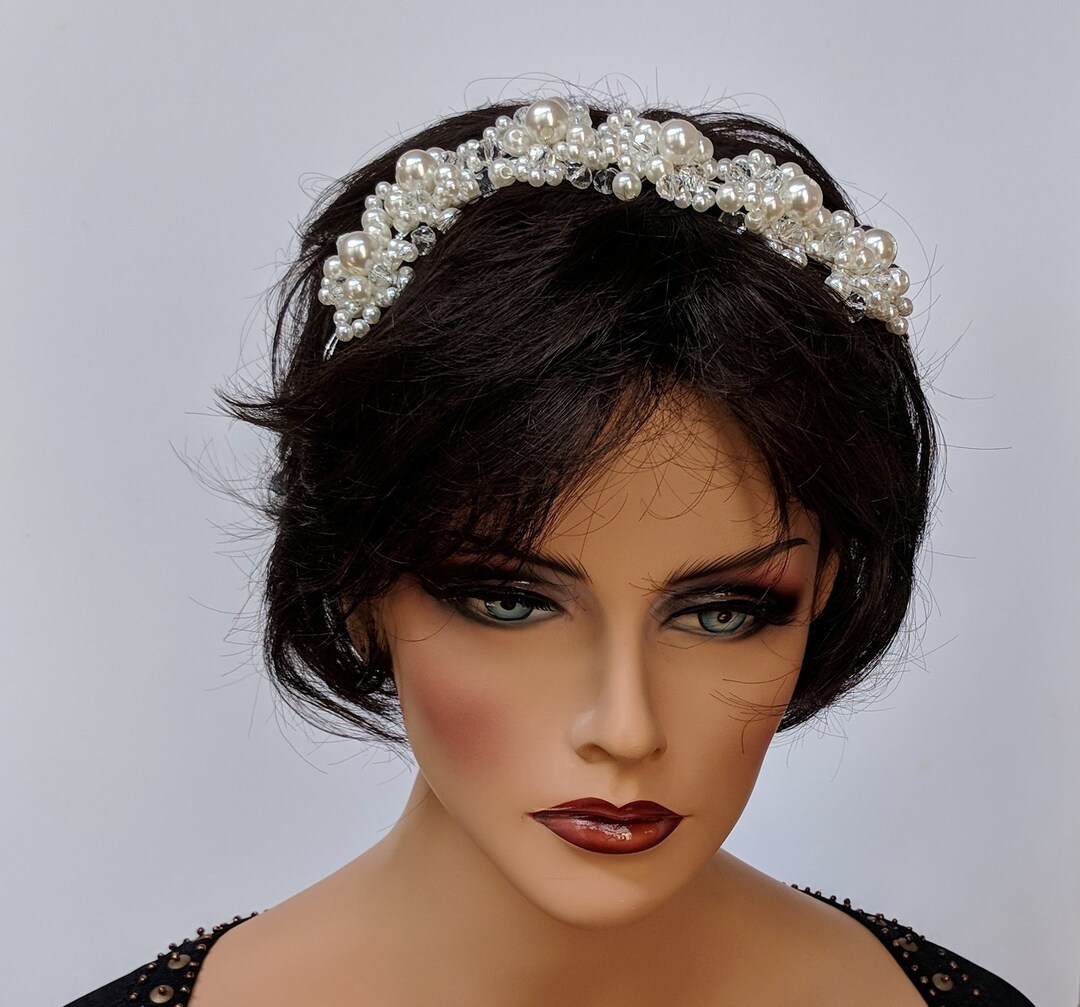 Crystal Rhinestone Faux Pearl Flower Party Bridal Headband Tiara Hair