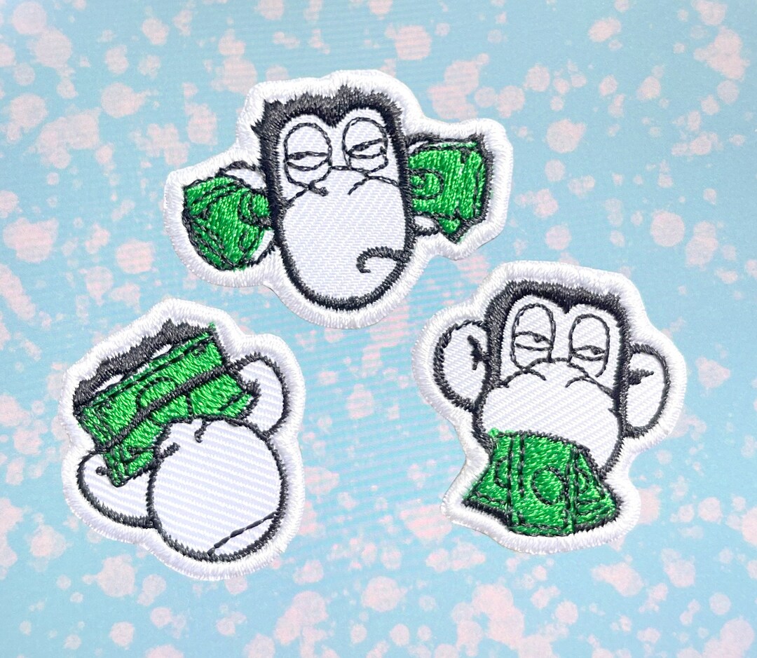 3pc Money Monkey Iron on Patch Monkey Patches, Cow Patches Iron on ...