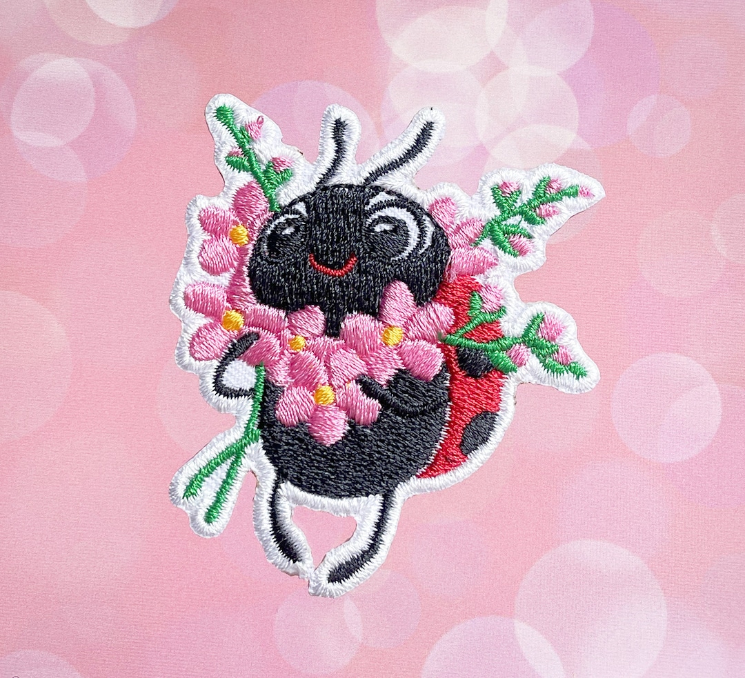 Ladybug With Flowers Iron on Patch Ladybug Patches, Patches Iron on ...