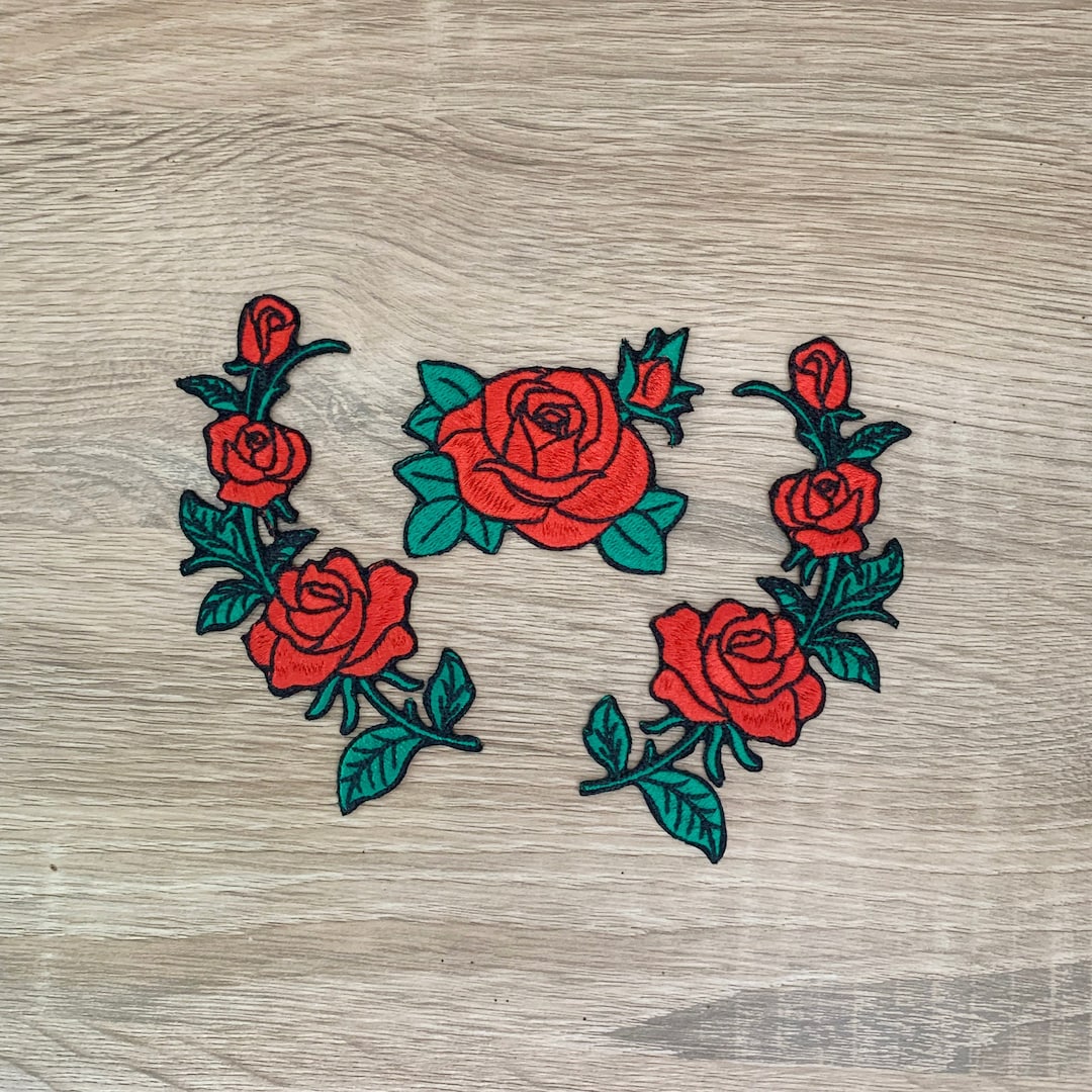 Set of 3 Pc Roses Iron on Patch Rose Patches, Flower Patches Iron on ...