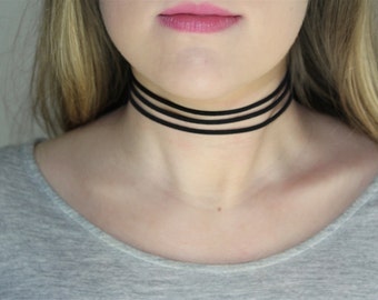 Thin Simple Leather Choker. Black Festival Necklace. Boho | Etsy