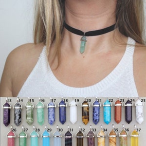 Velvet Choker Necklace. Crystal Choker. Black Choker. Healing Crystal ...