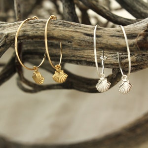 Shell Hoop Earrings. Gold Filled Hoop Earrings With Charm. - Etsy