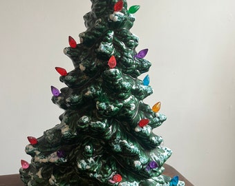 Vintage 1990s Ceramic 18" Snowy Christmas Tree With Built in Lights ...