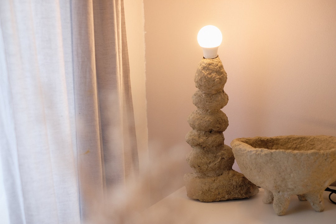 Stone Cement Look Earthy Minimalist Sustainable Table Lamp Night Lamp ...