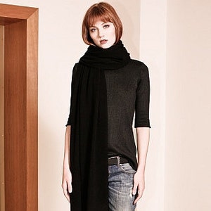 Cashmere Scarf Knitted, Black Cashmere Scarf, Black Long Knit Scarf ...