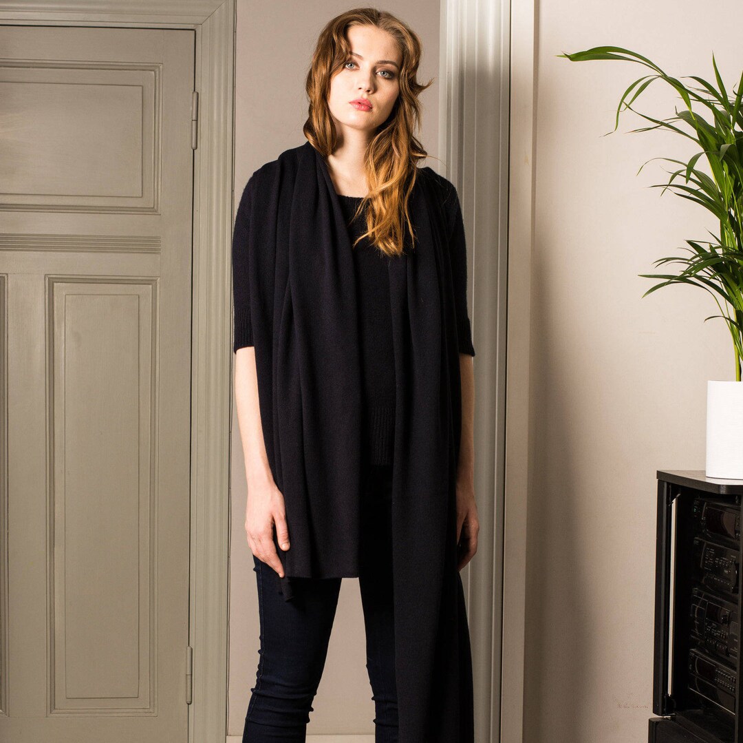 Cashmere Scarf, Cashmere Travel Wrap, Navy Blue Travel Wrap, Knit ...