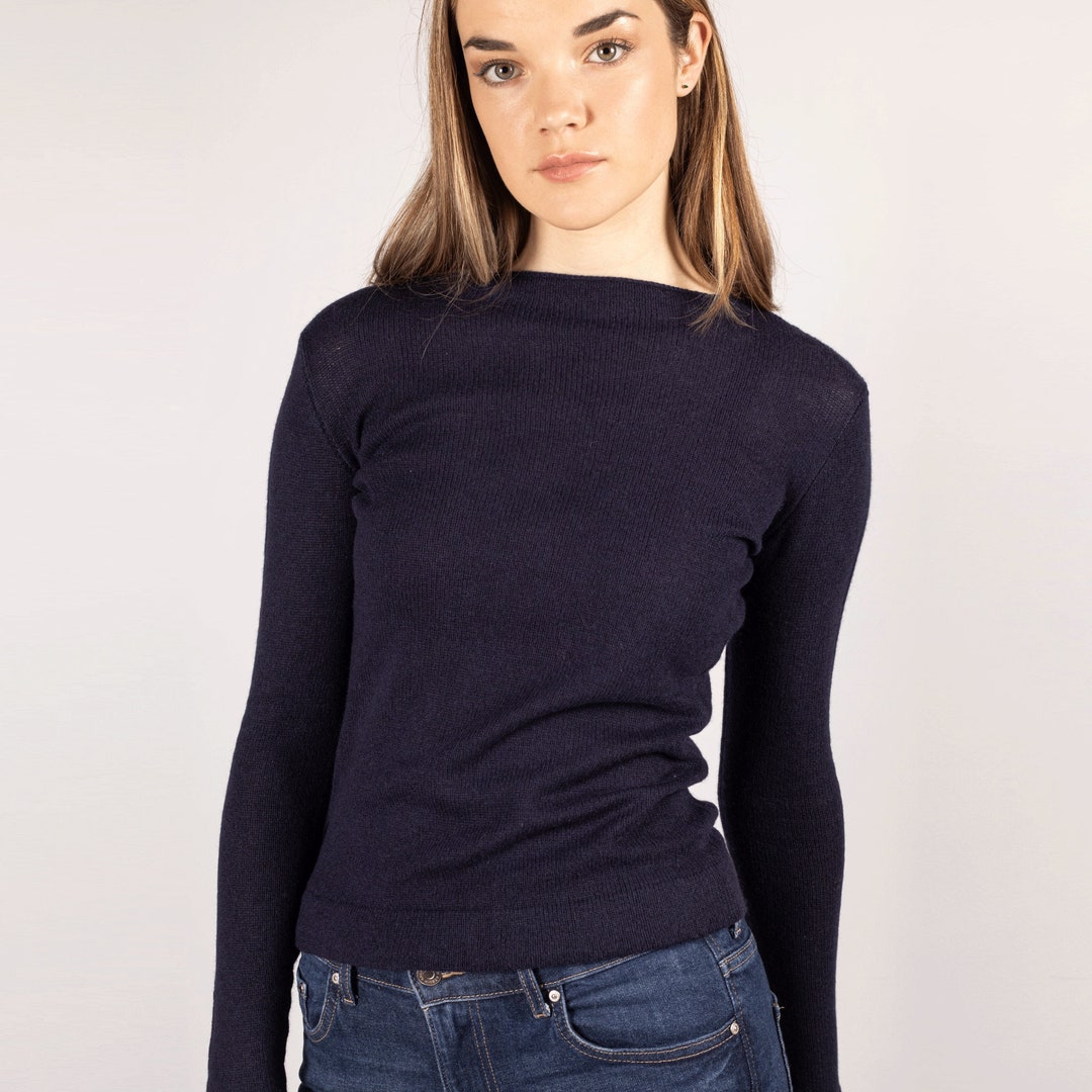 Navy Blue Sweater, Dark Navy Blue Cashmere Sweater, Cashmere Sweater ...