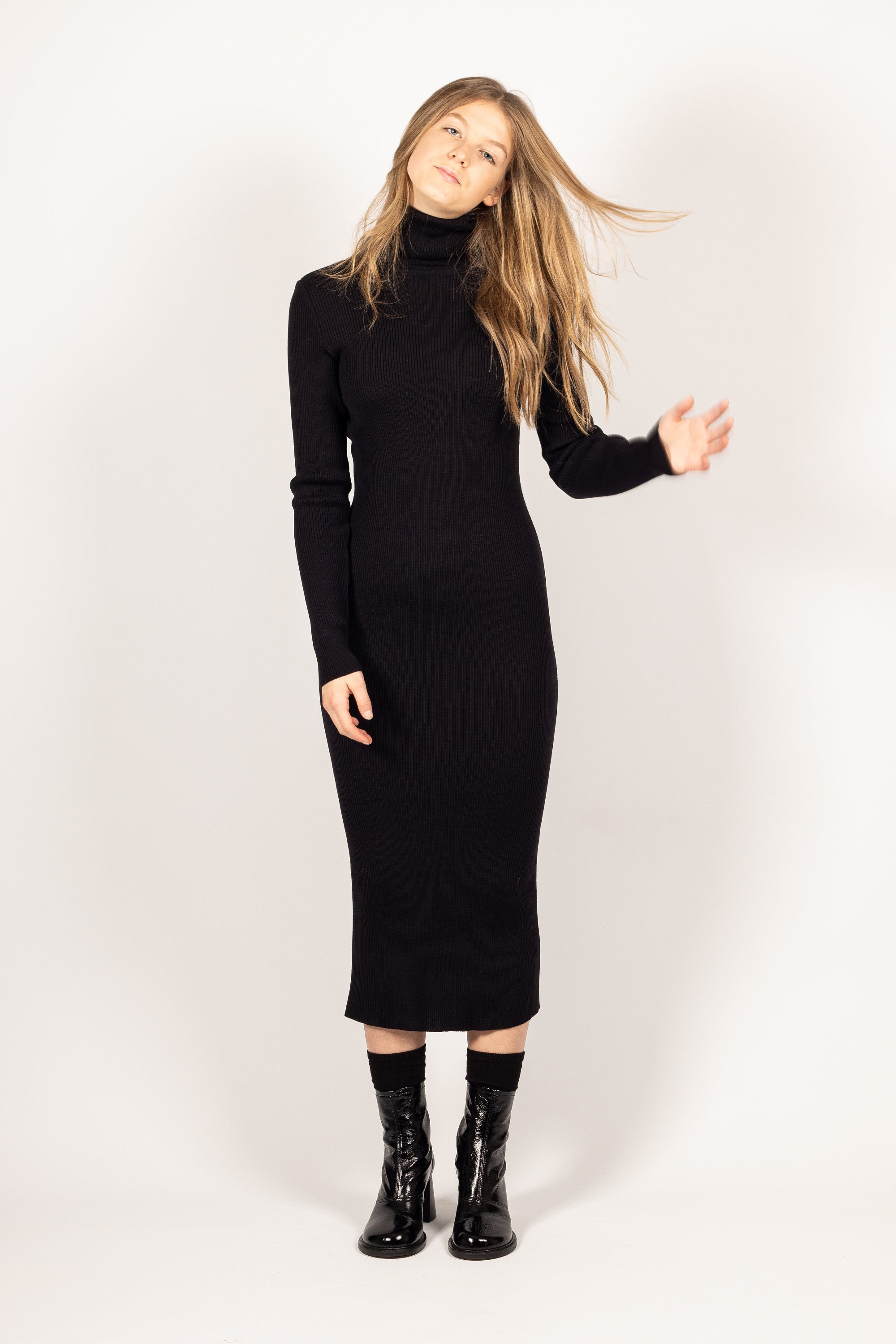 Wool Dress Turtleneck Dress Knit Turtleneck Dress Black | Etsy