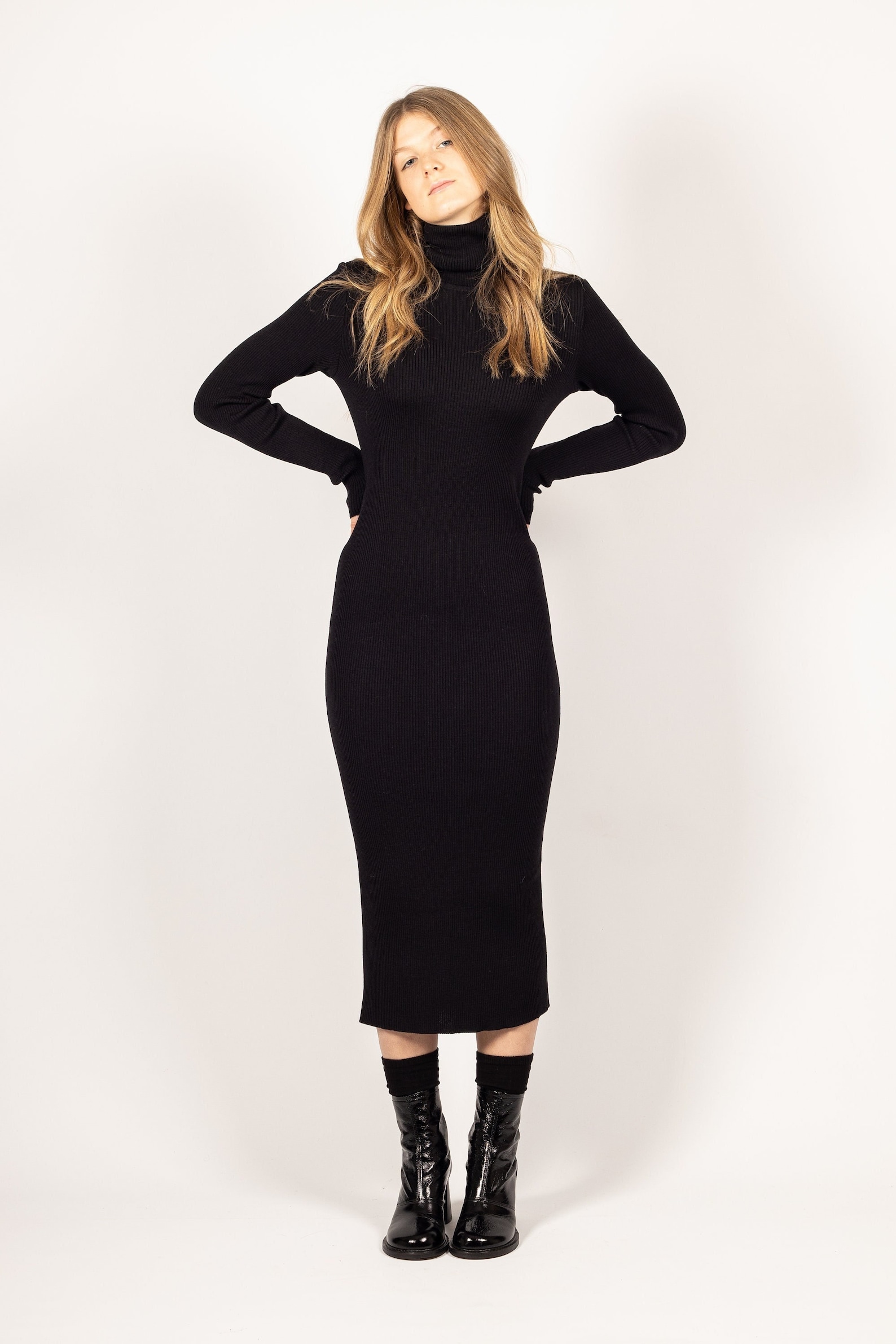 Wool Dress Turtleneck Dress Knit Turtleneck Dress Black | Etsy