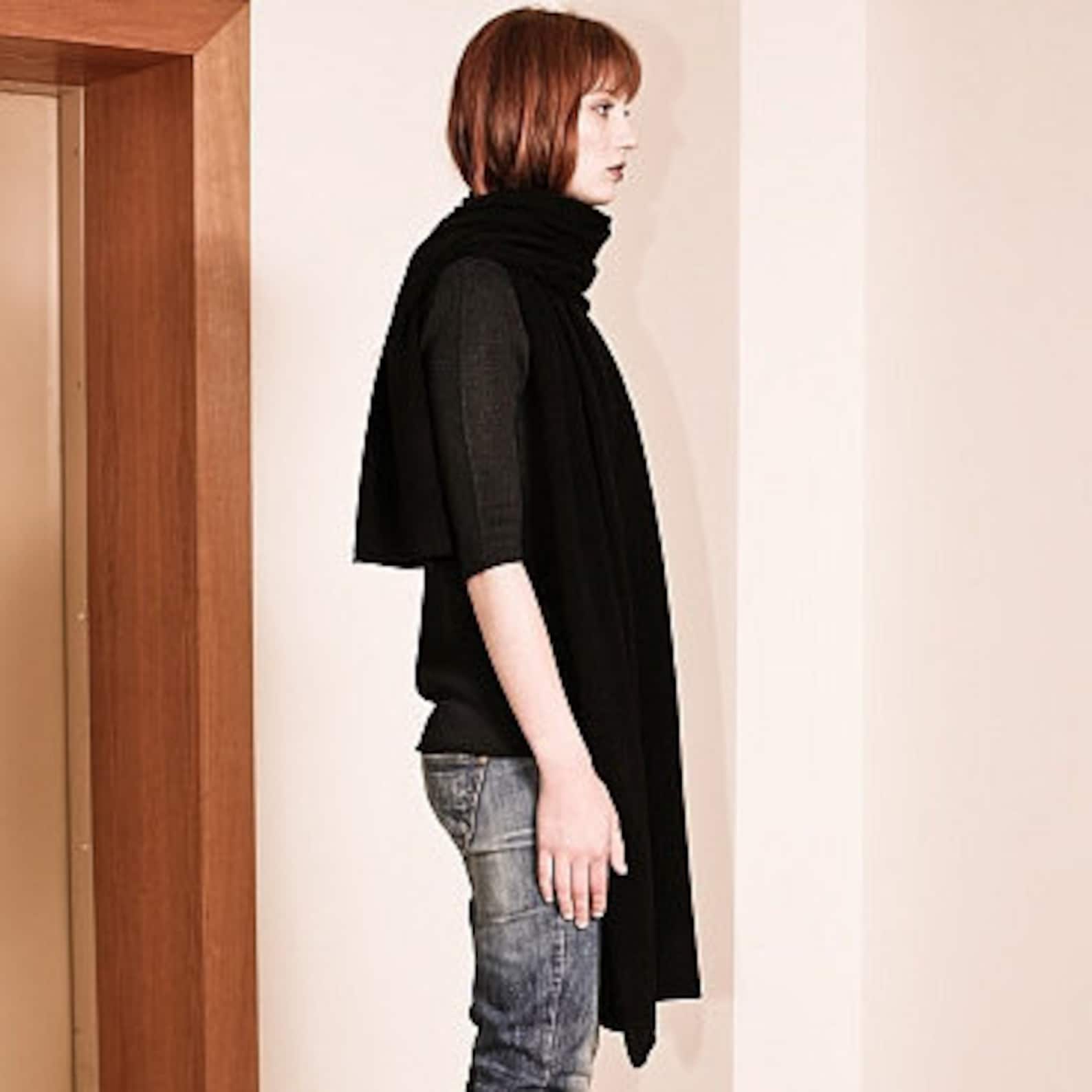 Cashmere Scarf Knitted Black Cashmere Scarf Black Long Knit - Etsy