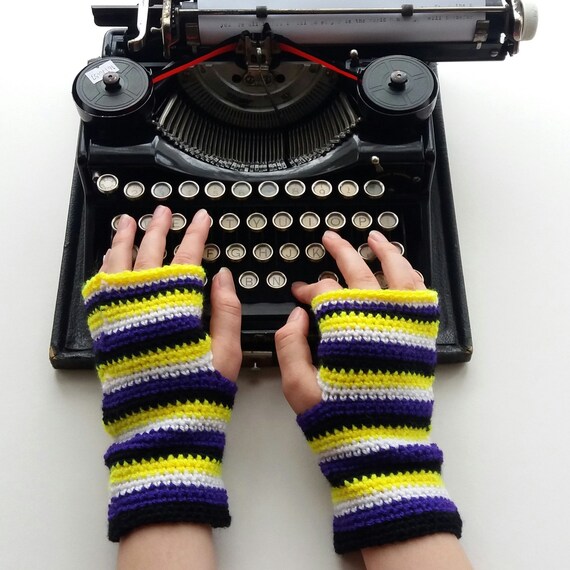 Non-binary coloured LGBTQIA fingerless gloves handmade for - Etsy