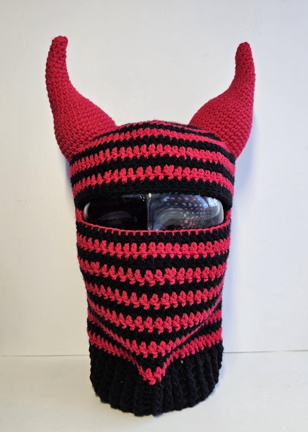Devil Horn Balaclava Red and Black Crochet Head Mask - Etsy
