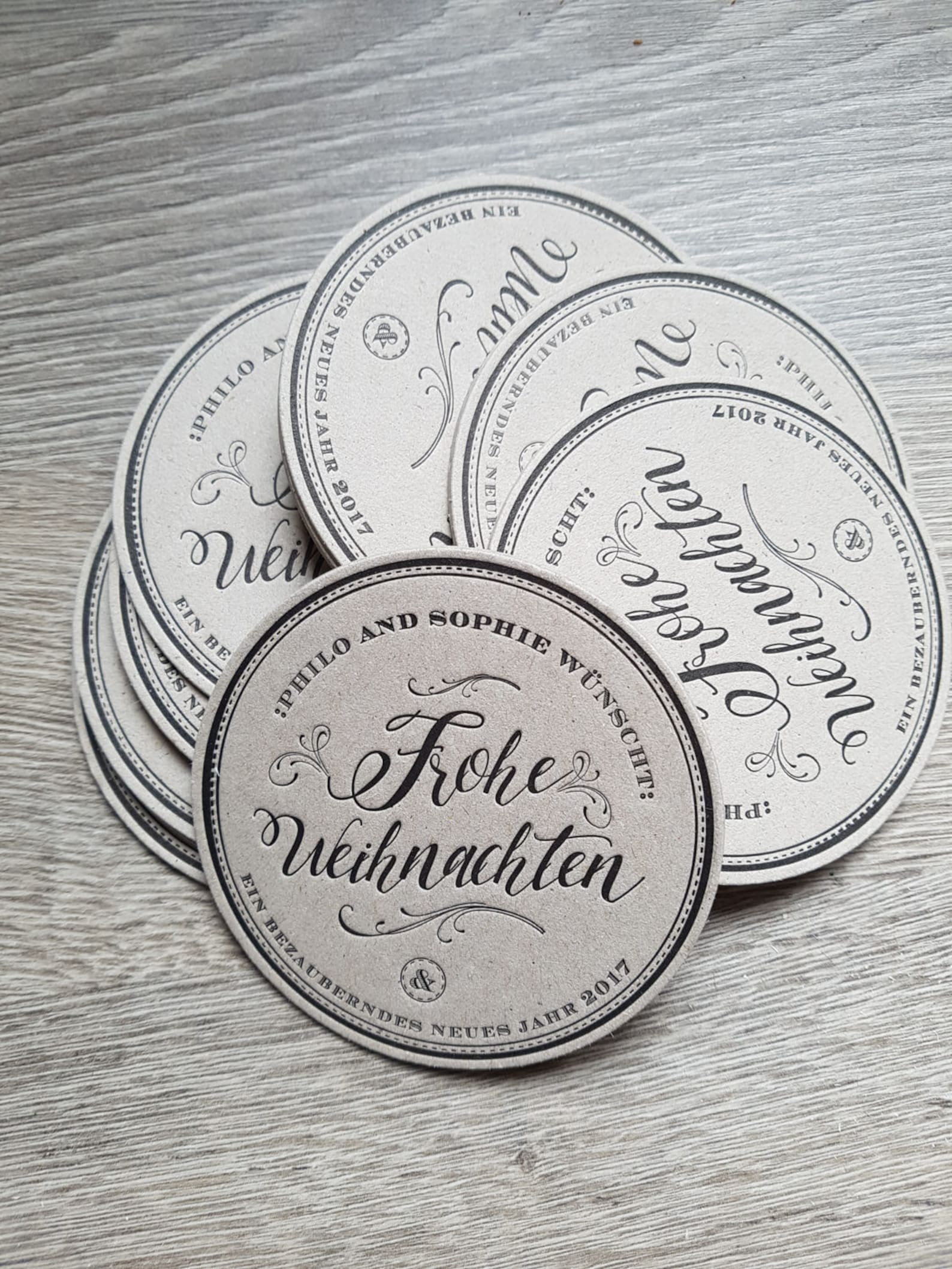100 Custom Letterpress Round Coasters; Letterpress Large Circle Tags ...