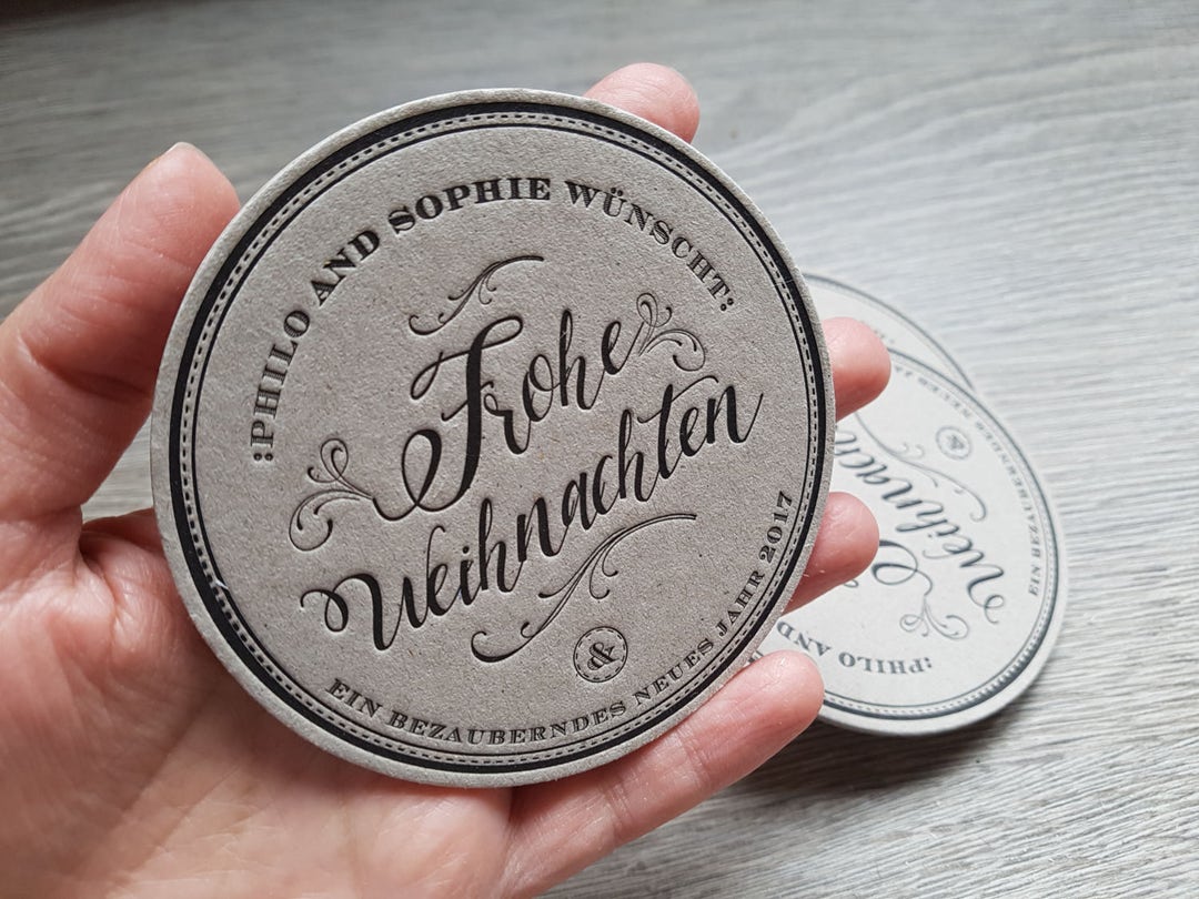 100 Custom Letterpress Round Coasters; Letterpress Large Circle Tags ...