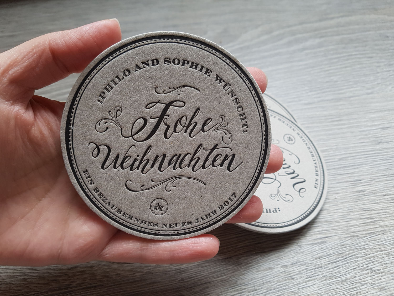 100 Custom Letterpress Round Coasters; Letterpress Large Circle Tags ...