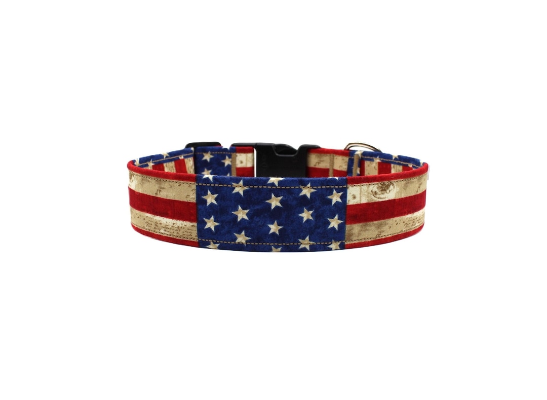 Patriotic American Flag Dog Collar: Rustic USA Cotton, Adjustable - Etsy