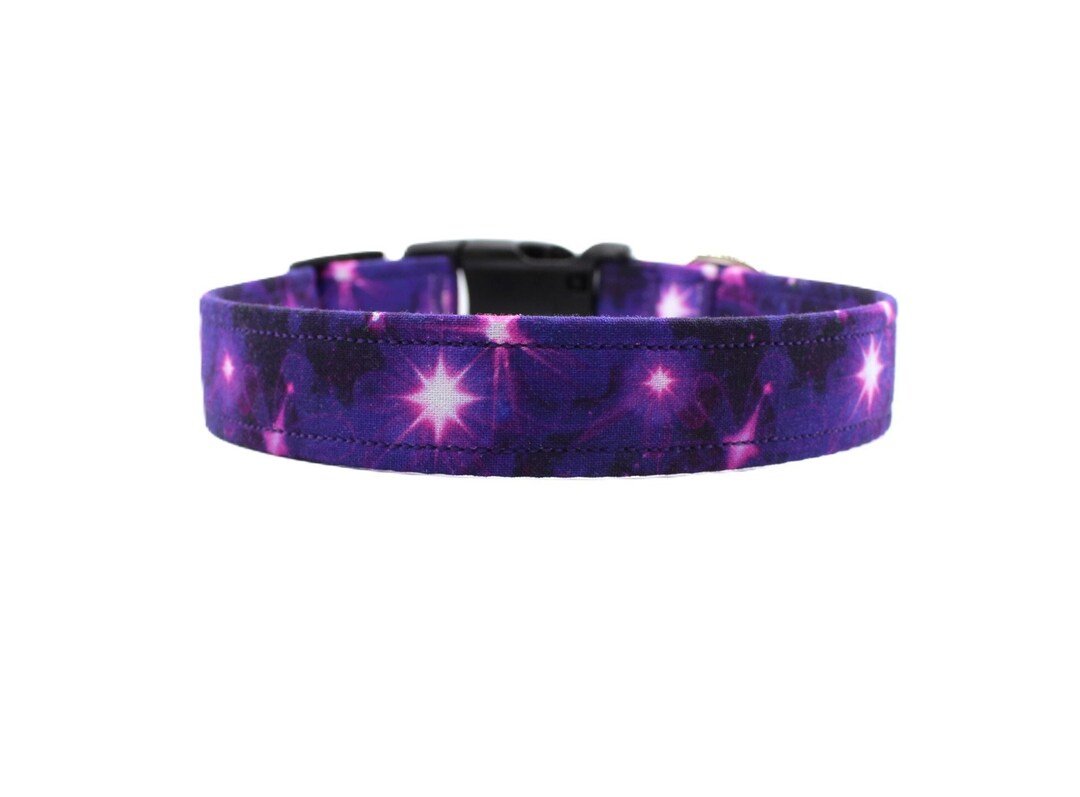Brilliant Stars on Purple Fabric Dog Collar Purple Dog Collar ...