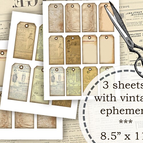 Ephemera Gift Tags Digital Gift Tags Printable Tags Vintage - Etsy