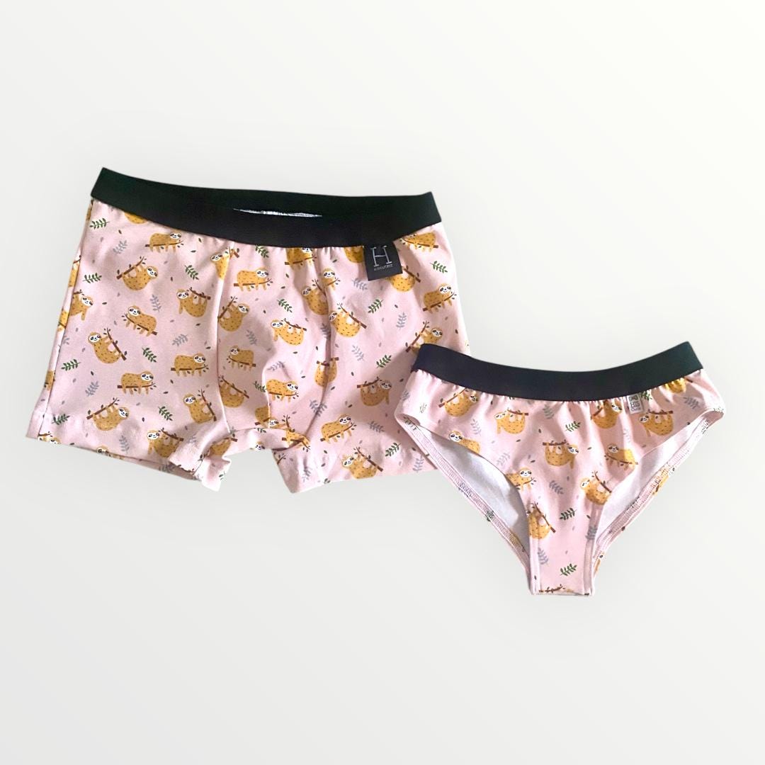 Couple Matching Brief SET Underwear for Him and Her Boxers Pants SLOTH ...