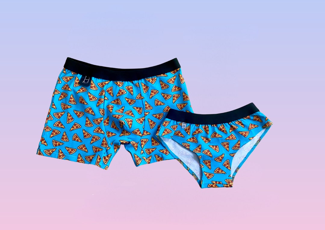 Couple Matching Brief SET Underwear for Him and Her Boxers Pants PIZZA ...