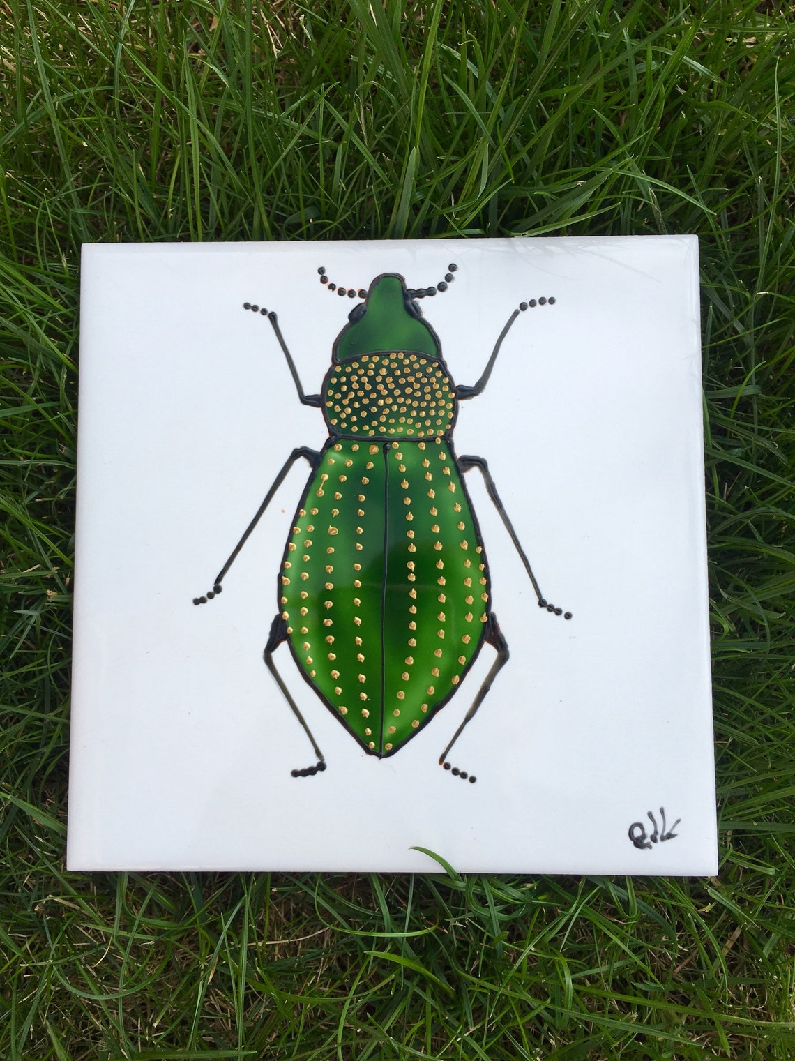 Green Weevil original ceramic tile painting splashback wall | Etsy