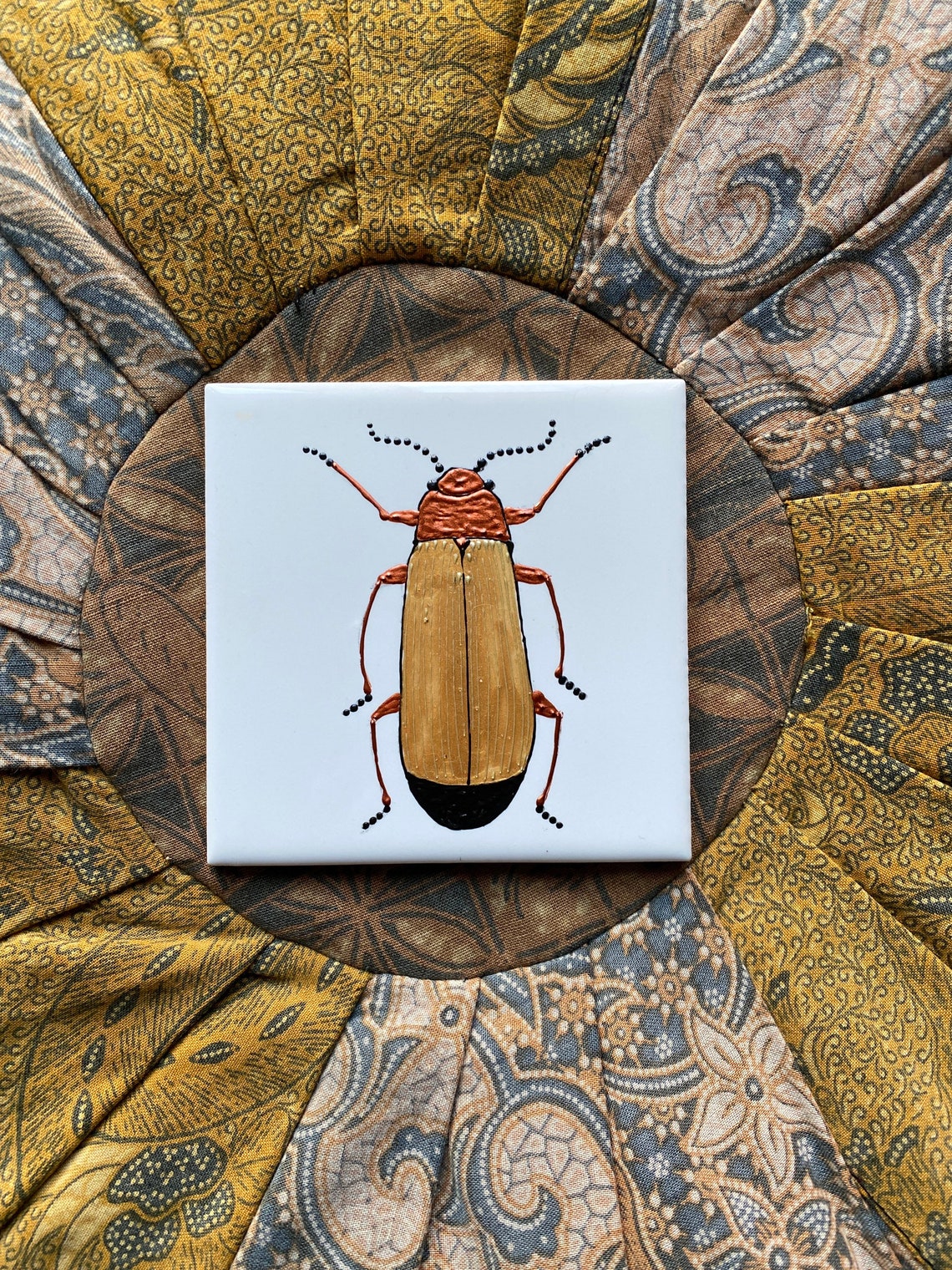 Gold Beetle Original Ceramic Tile Painting Splashback Wall - Etsy