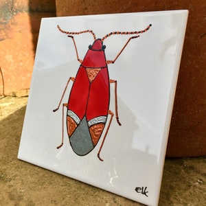 Red and Silver Bug, Original Ceramic Tile Painting, Splashback, Wall ...