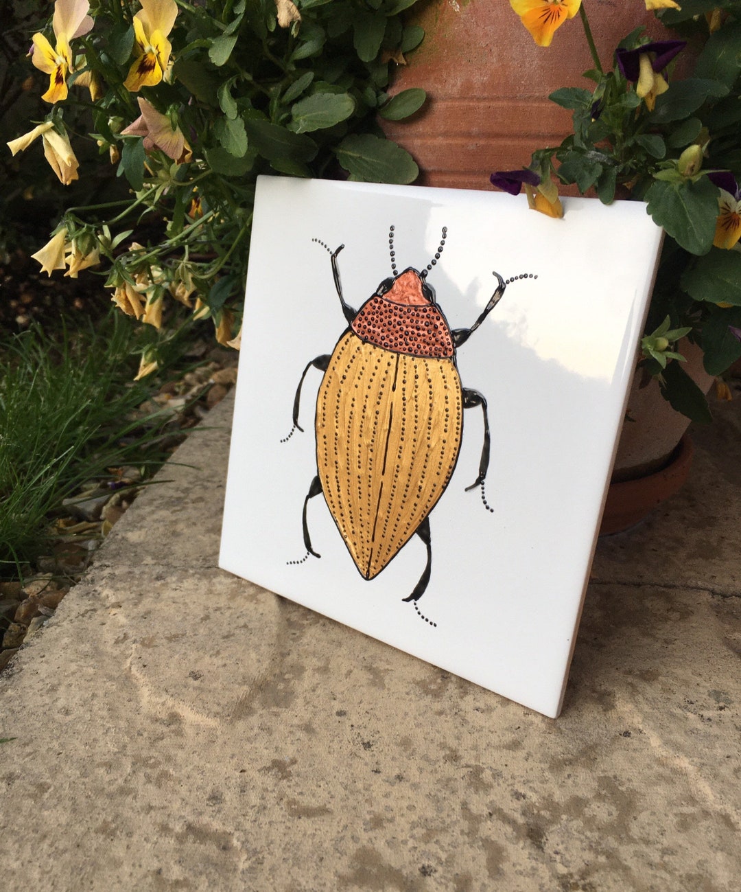 Gold Waterbug, Original Ceramic Tile Painting, Splashback, Wall Art ...