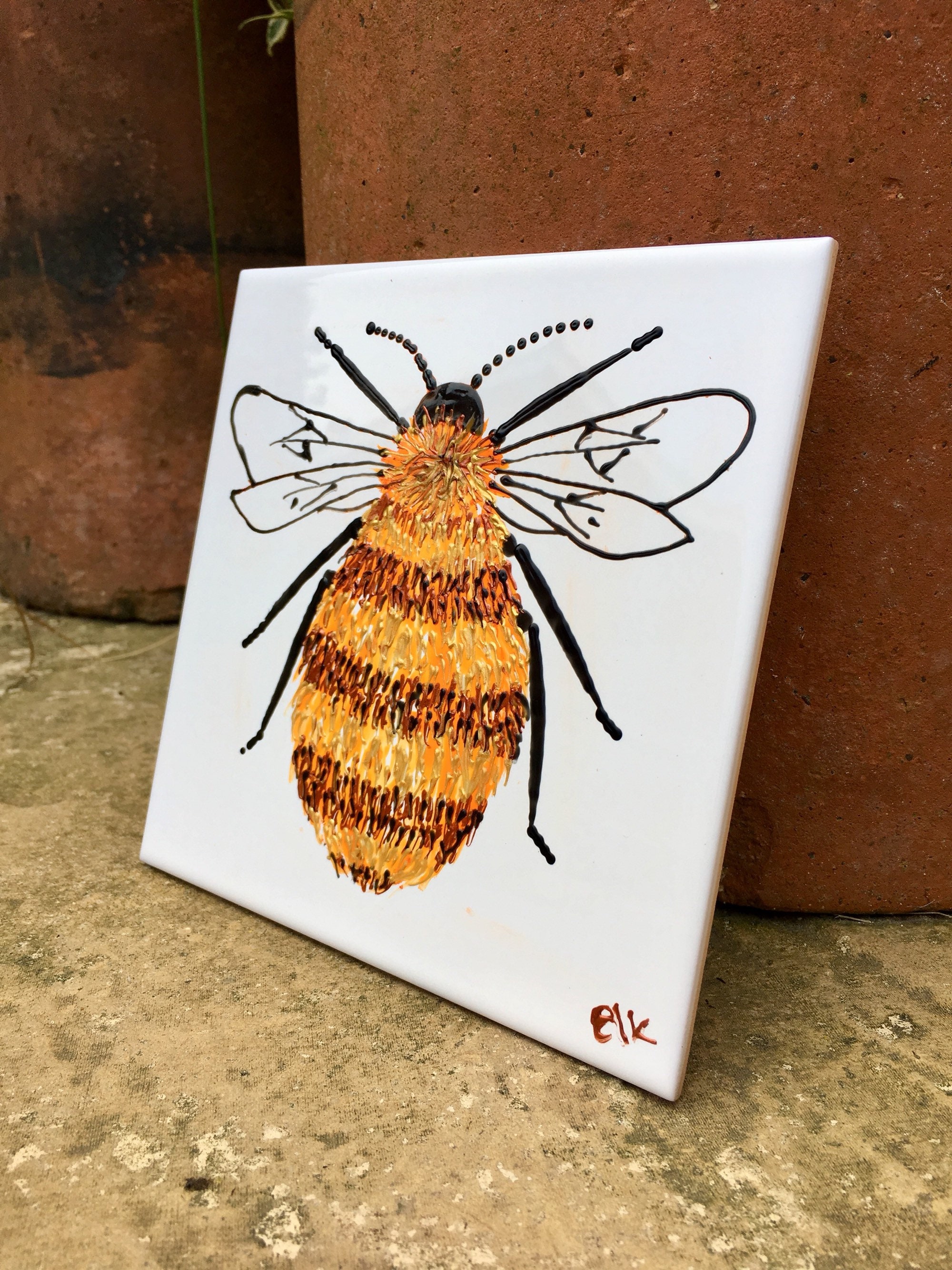Buy Bumble Bee Original Ceramic Tile Painting, Splashback Wall Art ...