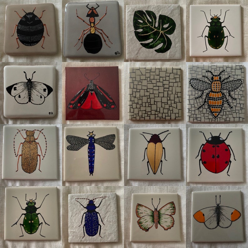 End of Line Insects Designs Original Ceramic Tile Painting - Etsy