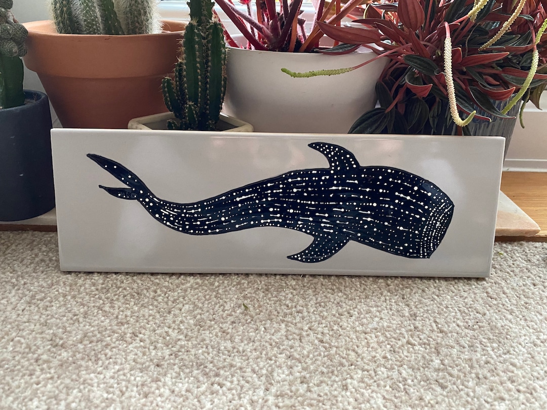 Whale Shark Original Ceramic Tile Painting, Splashback, Wall Art ...