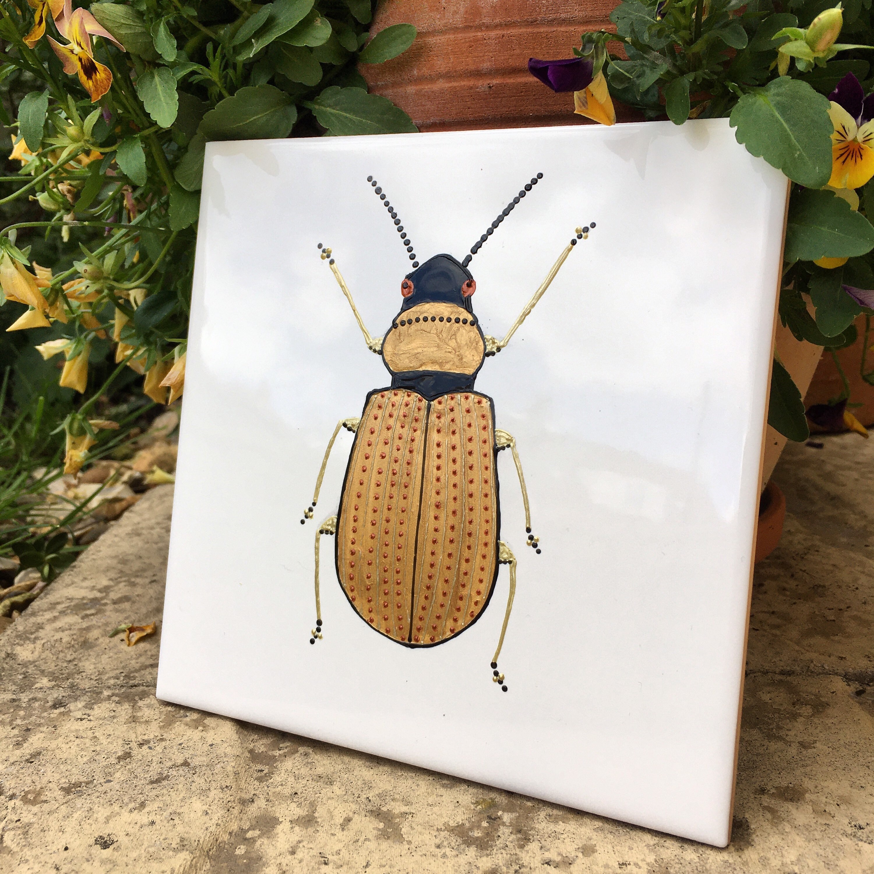 Gold Beetle, Original Ceramic Tile Painting, Splashback, Wall Art ...