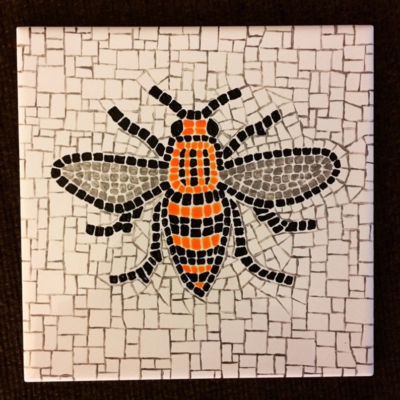 Honey Bee Mosaic, Original Ceramic Tile Painting, Splashback, Wall Art ...