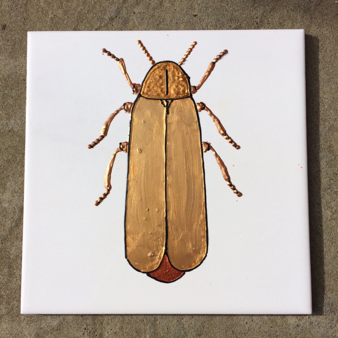 Gold Glow Worm Beetle Original Ceramic Tile Painting, Splashback, Wall ...