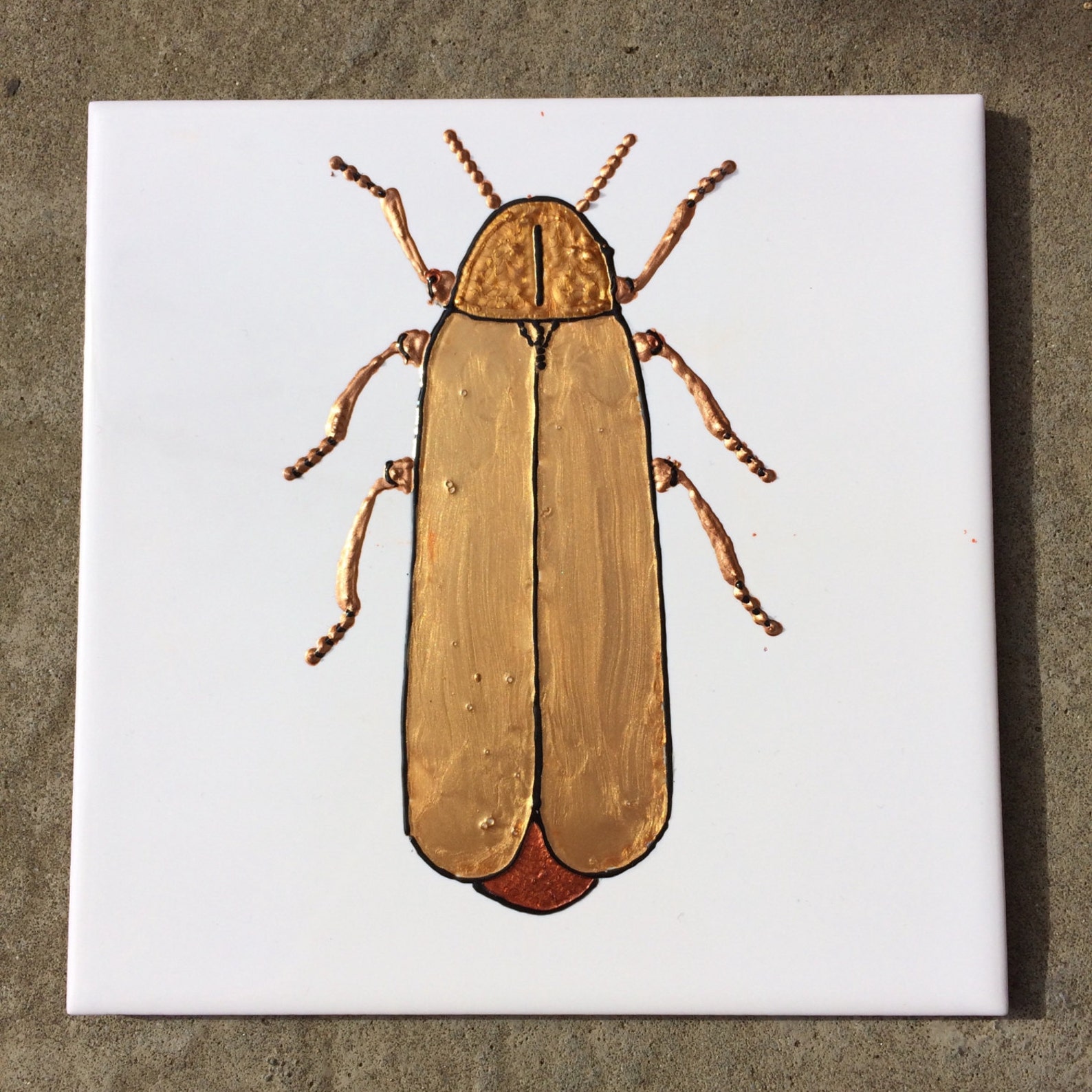 Gold Glow Worm Beetle Original Ceramic Tile Painting - Etsy