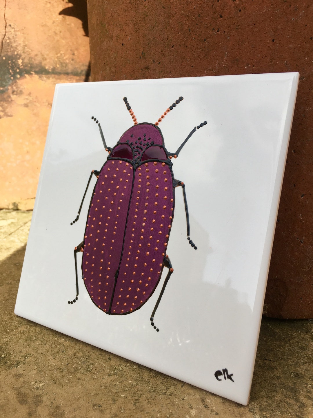 Purple Weevil, Original Ceramic Tile Painting, Splashback, Wall Art ...